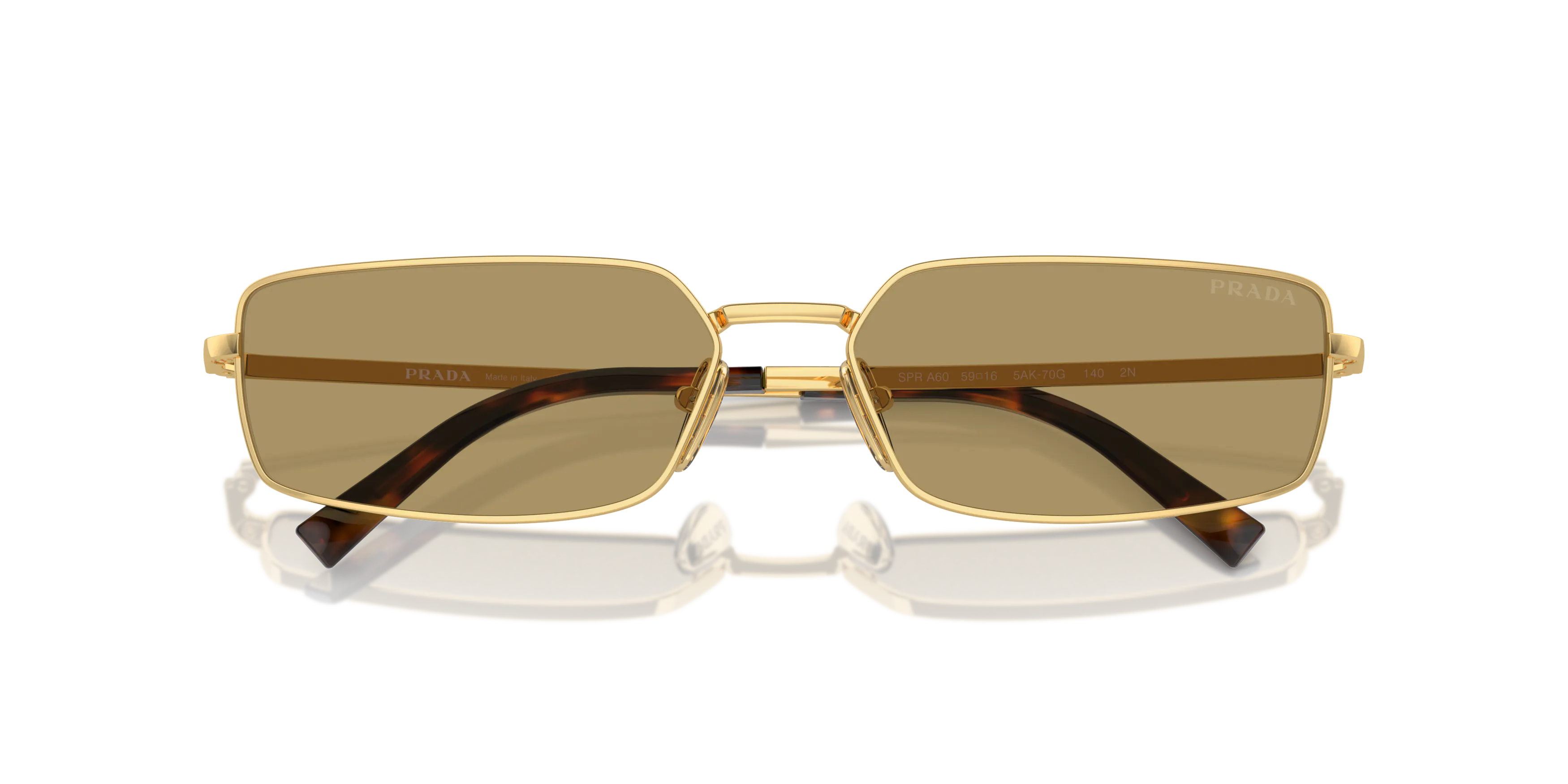 Prada PR A60S rectangle Sunglasses with Gold frame and Green lenses ...